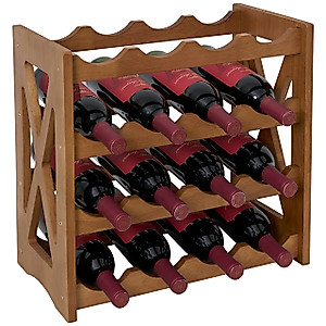 NHZ Wine Rack freestanding Floor, Wooden Wine Rack, Sturdy and Durable Wine Storage Cabinet Shelf, Wine Racks Countertop - 4 Tiers 16 Bottle Wine Holder for Kitchen, Pantry, Cellar.