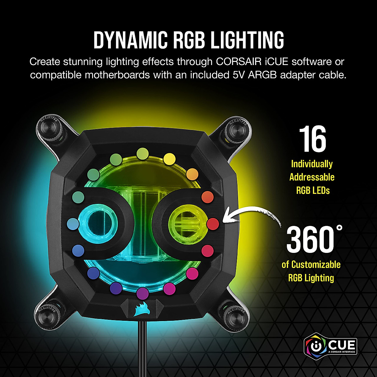 CORSAIR Hydro X Series XC7 RGB PRO CPU Water Block - Intel® LGA 1700, 1200, 115X - AMD Socket AM4, AM5 - Nickel-Plated Copper Cold Plate - Black- More Than 110 Micro-Cooling Fins - 16 Vivid RGB LEDs