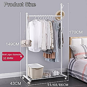 ZBYL Clothing Rack Garment Rack with Wheels, Free Standing Clothes Closet Rack with Bottom Rack, Portable Organizer Metal Standard Rod for Hanging Clothes, 55×170cm