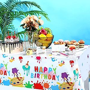 3 Pieces Art Paint Party Tablecloths Happy Birthday Table Cover Paint Splatter Party Table Cloth Disposable Plastic Painting Supplies for Kids Birthday Artist Theme Decorations 108 x 54 Inch