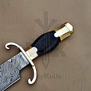 JNR Traders vkn2074 Handmade Damascus Steel Fixed Blade Hunting Knife Compatible for Bowie knife with Leather Sheath
