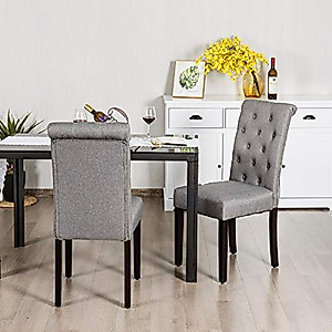 Giantex Upholstered Accent Dining Chairs Set of 4, Dining Side Chairs w/Adjustable Anti-Slip Foot Pads, High Back, Sturdy Wood Legs, High Back Tufted Parsons Chair for Kitchen Dining Room (4, Grey)