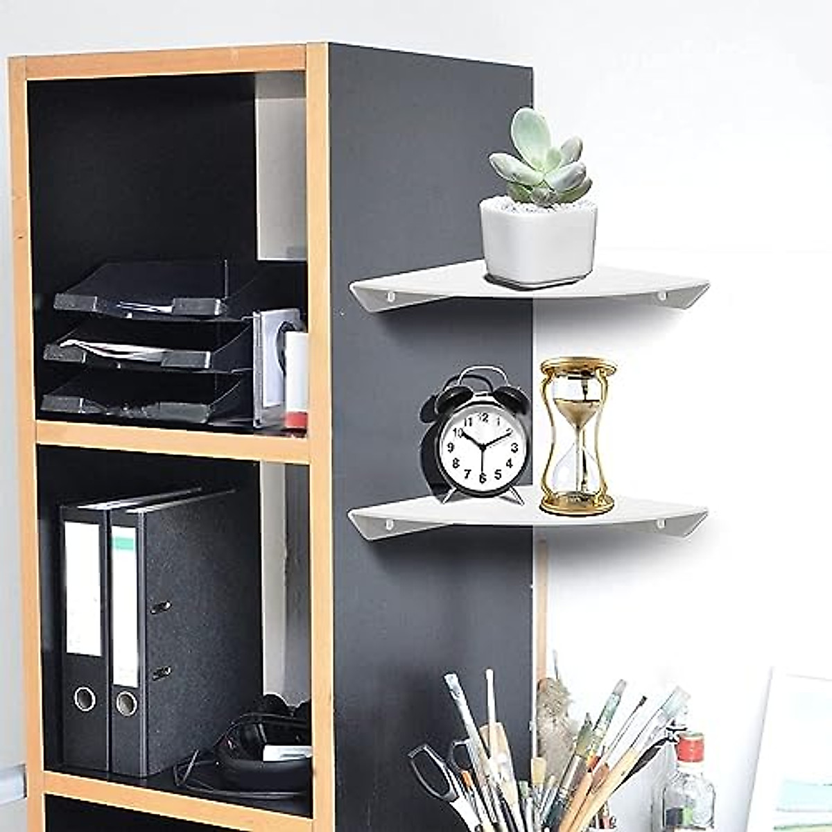 Corner Shelves, Fashion High Strength Wall Mount Floating Corner Shelves Easy Installation 2pcs Large Space for Shower Room (White)