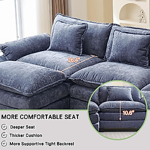VUYUYU Sectional Sofa Comfy Cloud Couch for Living Room with Pillows, Modern Chenille Sofa Sleeper Deep Couches with Two Ottomans (Blue, 5-Seat)