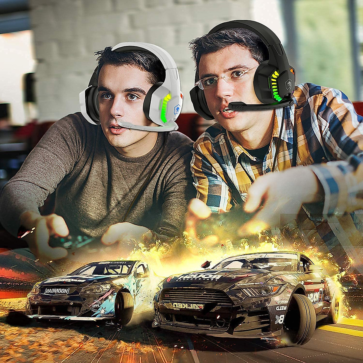 Wired Gaming Headset with Rainbow RGB Backlight Retractable Noise Isolating Microphone Stereo Sound Deep Bass Memory Foam Earmuff Over Ear Headphone for PS4 Xbox One Switch PC Mac Gamer Music (White)