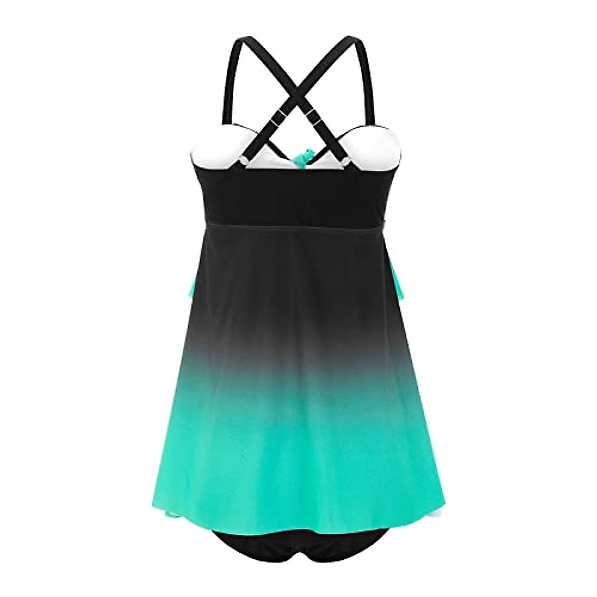 Plus Size Swimming Costume Plump Women Swimwear Tummy Control Full Coverage Ruffled Bohemian Swimdress Swim Suit (Blue, XXXL)