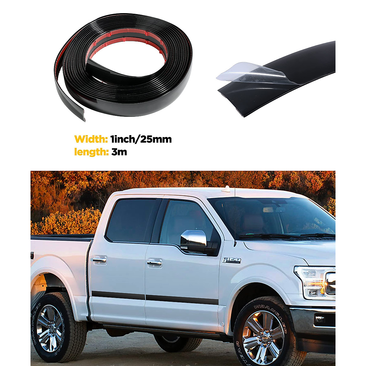 ESEWALAS 16Ft Self Adhesive PVC Car Decal Sticker,Automotive Edge Lip Protect Sticker,Car Exterior and Interior Molding Trim,Scratchproof Tape,Decorative Strip (1inch)