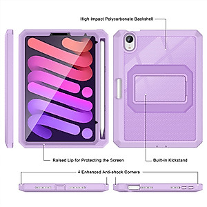 Soke for iPad Mini 6th Generation Case 2021 Released, with Built-in Screen Protector, Rugged Shockproof Full Protective Cover with Pencil Holder & Kickstand for Apple iPad Mini 6 8.3 Inch(Violet)