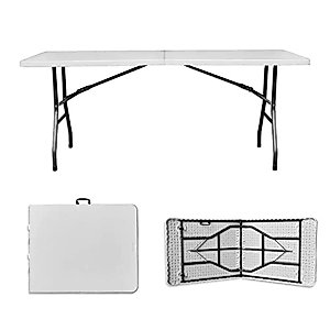 Gnomiya 6ft Folding Tables, Heavy Duty HDPE Plastic Portable Folding Table, Utility Indoor Outdoor Foldable Dining Table for Parties, Backyard Events