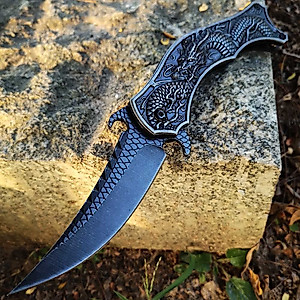 Fly Dragon Collection Pocket Knife, Survival Camping Outdoor Tools, Stone wash