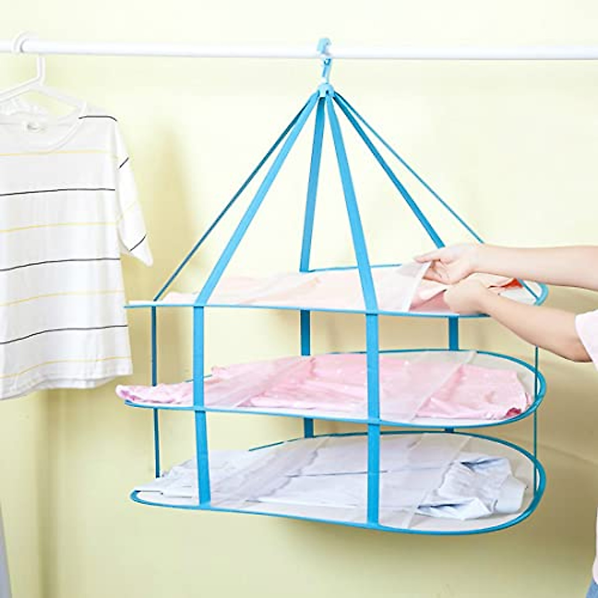 Fashion & Lifestyle Large Size Sweater Hanging Dryer, 3 Tier Folding Drying Rack, Lay Flat to Dry Mesh Clothes Hanger for Sweater, Delicates and Swimsuit 30.3 inches L x 24 inches W x 30.7 inches H
