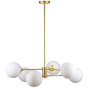 Linea di Liara Caserti Gold Sputnik Chandelier Modern Ceiling Light 6 Glass Globe Lights Mid Century Modern Chandelier for Dining Room Kitchen Bedroom Sputnik Light Fixture, UL Listed