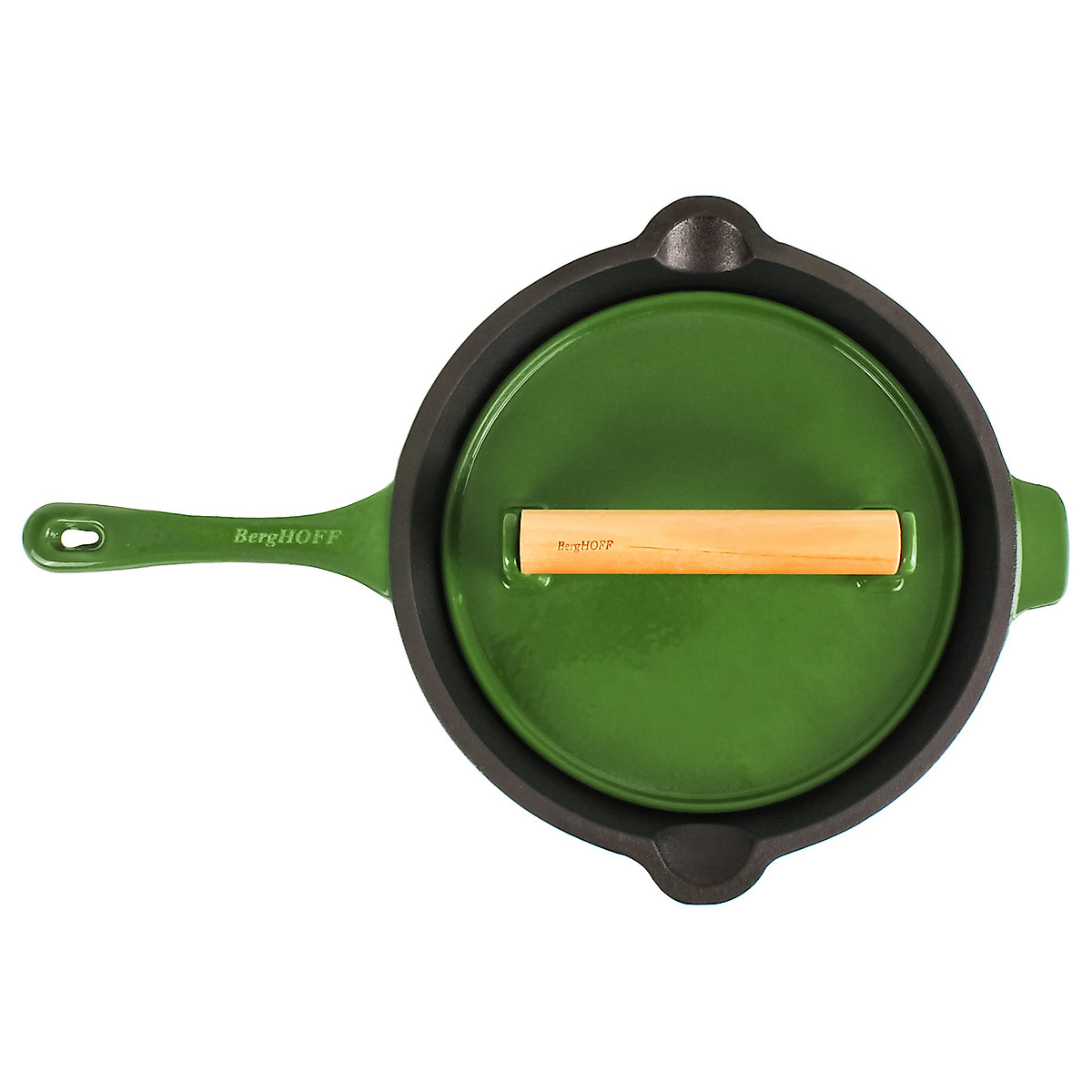 Berghoff 2Pc Neo Enameled Cast Iron Cookware Set, Fry Pan 10 Inches, Steak Press, Oven Safe Up To 400°F, Green