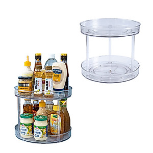 Hexli 2 Tier Clear Lazy Susan Organizer, 360 Degree Rotating Round Lazy Susan Turntable 9" Non-Skid Rotating Organization Storage Container for Cabinets, Pantry, Countertops etc