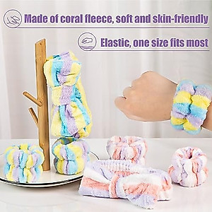 Shindel 6PCS Face Wash Headband Set, Makeup Wash Headbands with Wristbands Coral Fleece Bow Hair Bands for Women Spa Skin Care Yoga