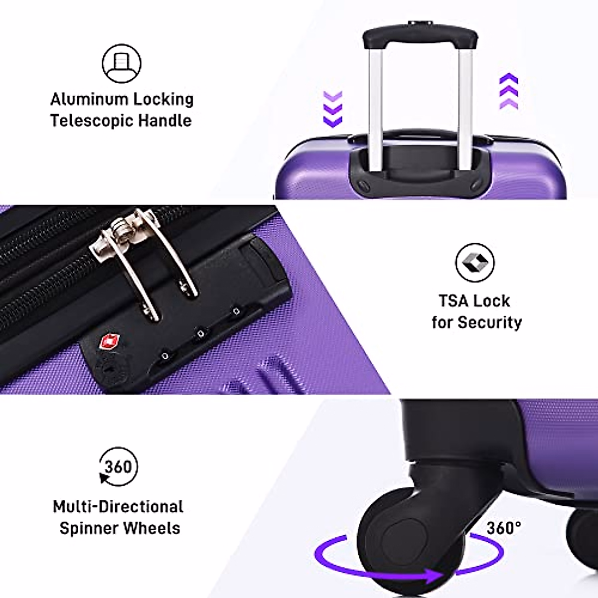 Merax Luggage Sets of 2 Piece Carry on Suitcase Airline Approved,20/24 IN Hard Case Expandable Spinner Wheels (Purple)
