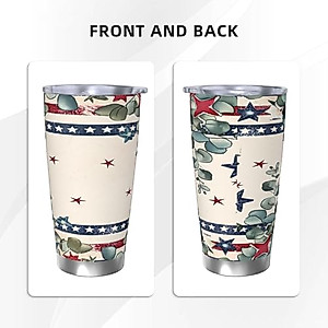 AYCZN Vintage American 20 OZ Tumbler Stainless Steel Travel Coffee Mug, Star Stripes Insulated Water Bottle with Lid and Straws Leakproof Thermal Cup
