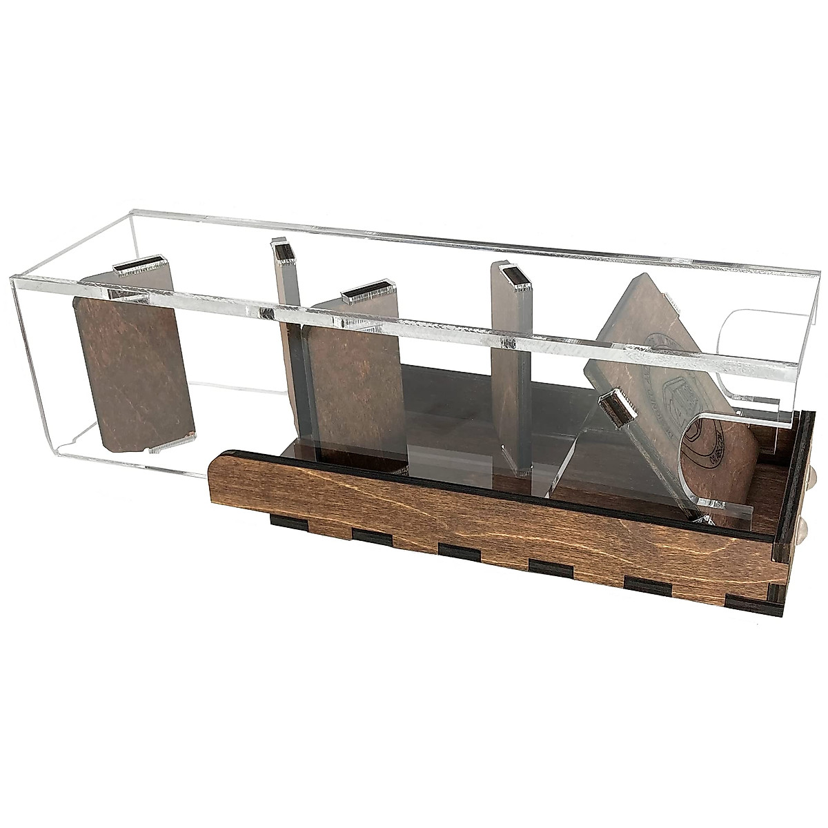 C4Labs Dice Tower & Tray | Clear with Wooden Paddles | Watch The Dice Decide (Walnut)