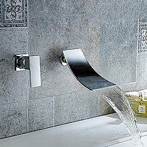 Faucet Kitchen Tap Bathtub Faucet Chrome Brass Wall Mount Waterfall Bathroom Faucet Big Square Spout Single Lever Basin Mixer Tap Faucet ，Faucet