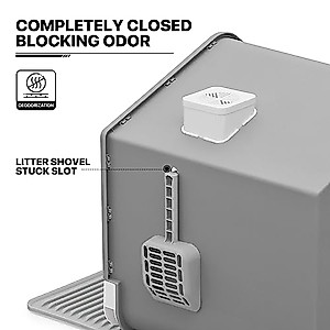 MoNiBloom Hooded Litter Box Fully Enclosed Splash-Proof Cat Litterbox with Litter Catcher Mat, Modern House Shaped Enclosed Cat Litter Boxes Slide Cleaning Design for Small Cats Under 10 Lbs