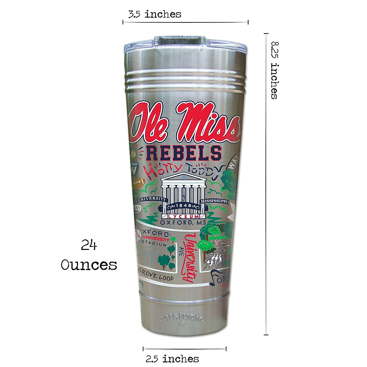 Catstudio Mississippi, University of (Ole Miss) Collegiate Thermal Tumbler | Triple Wall Insulation With Non Slip Bottom | Great College Travel Cup for Water, Coffee, Tea, or Smoothies