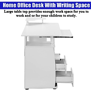 Tenouvos Best Computer Desk Writing Study Desk,Modern Style Home Office Desk,Laptop PC Table Workstation with 2 Drawers,CPU Pedestal,Shelf and Pull-Out Keyboard Tray,Quick Assembly (White)