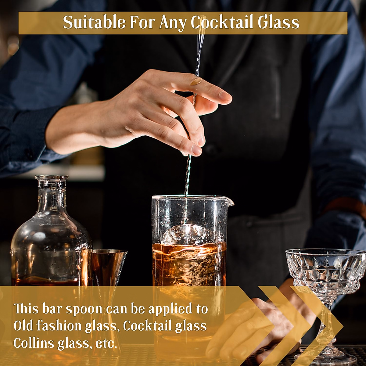 Ortarco 12 Inch Stainless Steel Bar Spoon for Cocktail Mixing with Spiral Handle Silver