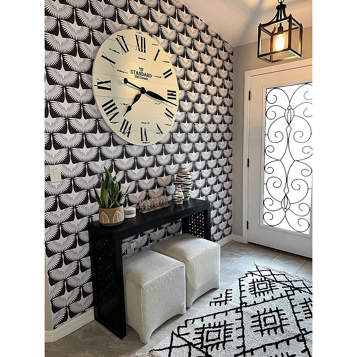 MOENMOAI Black and White Wallpaper Self-Adhesive Black Feather Removable Peel and Stick Wallpaper Bedroom Wallpaper Furniture Countertop Shelf Contact Paper 17.71"x78.7"
