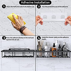 DINGXI Shower Caddy, 5 Packs Shower Shelves, Adhesive Shower Organizer No Drilling, with Shower Loofah Balls (1 Pack) with Adhesives or Screws Mounted for Bathroom Toilet & Kitchen (Black)