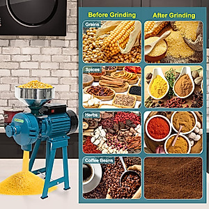 NAIZEA Grain Mills Wet Dry Cereals Grinder, Electric Grain Mill Grinder Corn Mill, Heavy Duty 3000W 110V Commercial Grain Grinder Machine, Wheat Feed Mill Flour Mill with Funnel (Dry & Wet Grinder)