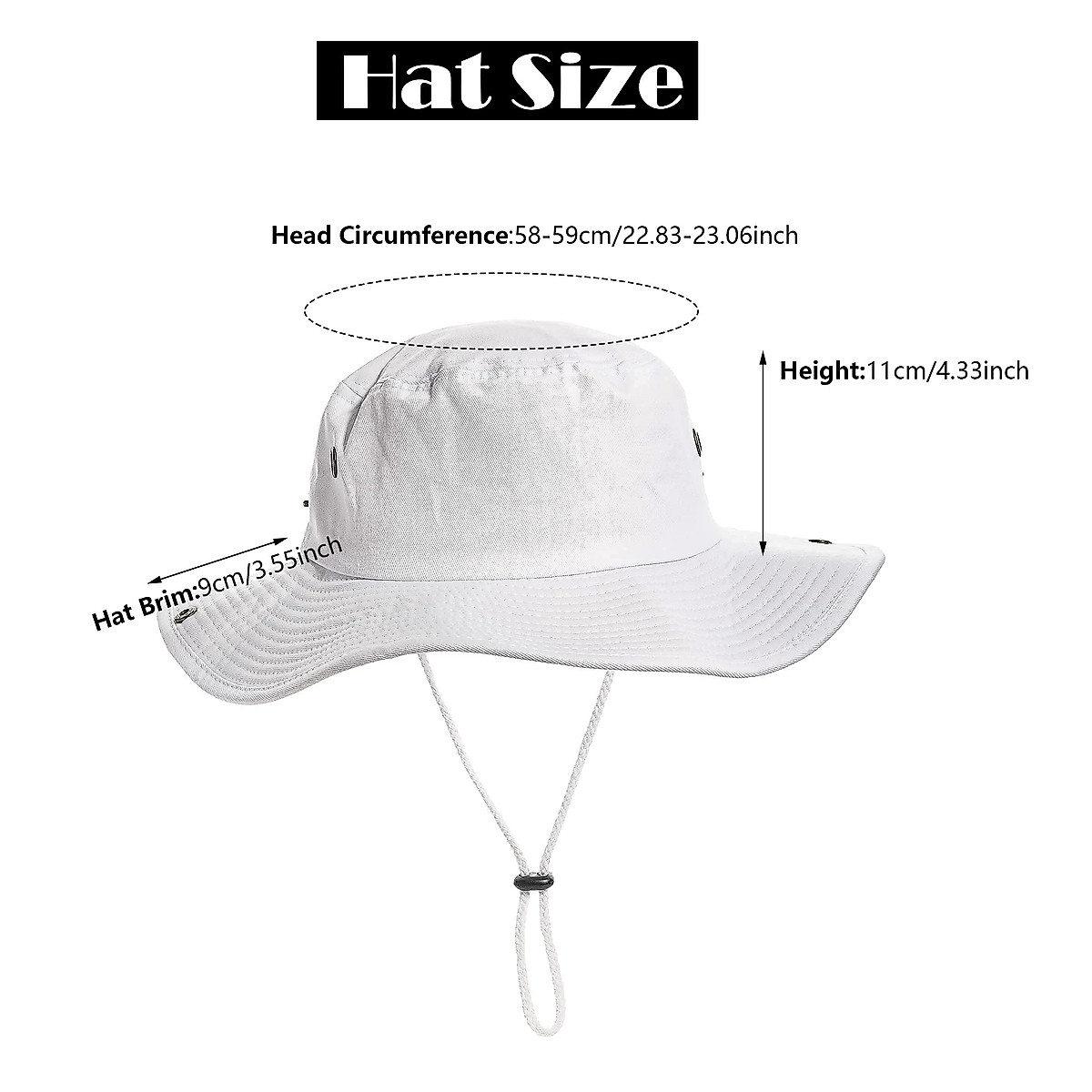 Womens Mens Sun Hat Wide Brim UV-Protection Bucket Fishing Safari Boonie Hat for Summer(Size:L) White