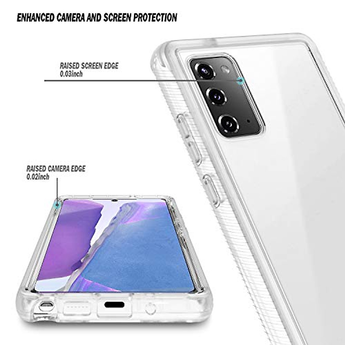 NZND Case for Samsung Galaxy Note 20/Note 20 5G with [Built-in Screen Protector], Full-Body Shockproof Protective Rugged Bumper Cover, Impact Resist Durable Phone Case (Clear)