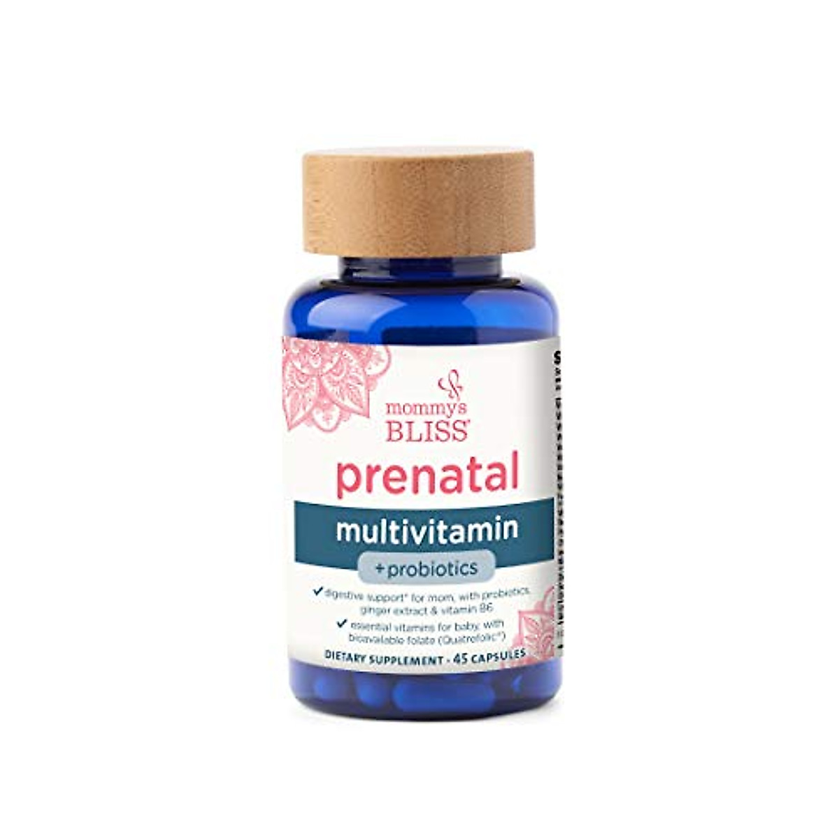 Mommy's Bliss Prenatal Multivitamin Probiotic for Women with Folic Acid: Support Baby Development & Mom Immunity & Digestion with Zinc, Vitamin B6 & B12, Ginger Extract, Choline, Vegan (45 Servings)