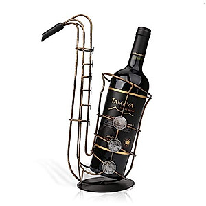 PIBM Stylish Simplicity Saxophone Style Wine Rack Bar Restaurant Home Decorations Creative Personality Metal Gold Retro Old Porch Desktop Ornaments Beautiful and Elegant
