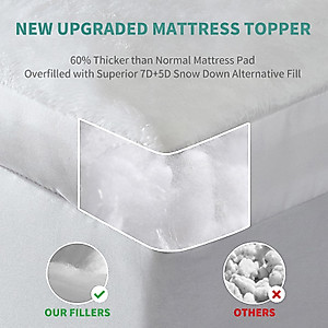 Ivellow Pillow Top Mattress Topper Queen for Back Pain Extra Thick Velvet Plush Mattress Pad for Queen Size Bed Ultra Soft Fluffy Mattress Cover with 8-21" Deep Pocket Noiseless Down Alternative Fill