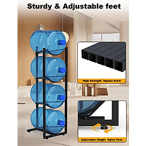 MYLOLF 3&5 Gallon Water Jug Holder: 3 4 5 6 Tier Storage 5 Gallon Coller Water Bottle Rack - 5 Gal Stackage Container Organizer Stand for Home Kitchen Garage（4 Tier）