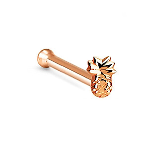 Nose Ring Bling 18K Rose Gold Plated over 925 Sterling Silver Nose Bone Ring Tropical Pineapple 22G NS669-Bone
