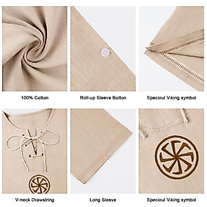 Men's Fashion Cotton Linen Shirt Long Sleeve Solid Color Ethnic Beach Yoga Top Khaki XL