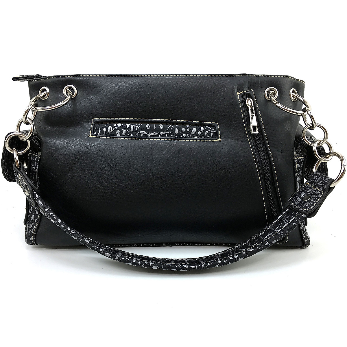 Justin West Fashion Floral Embroidery Rhinestone Skull Shoulder Concealed Carry Handbag Purse (Black Sugar Handbag Wallet Set)