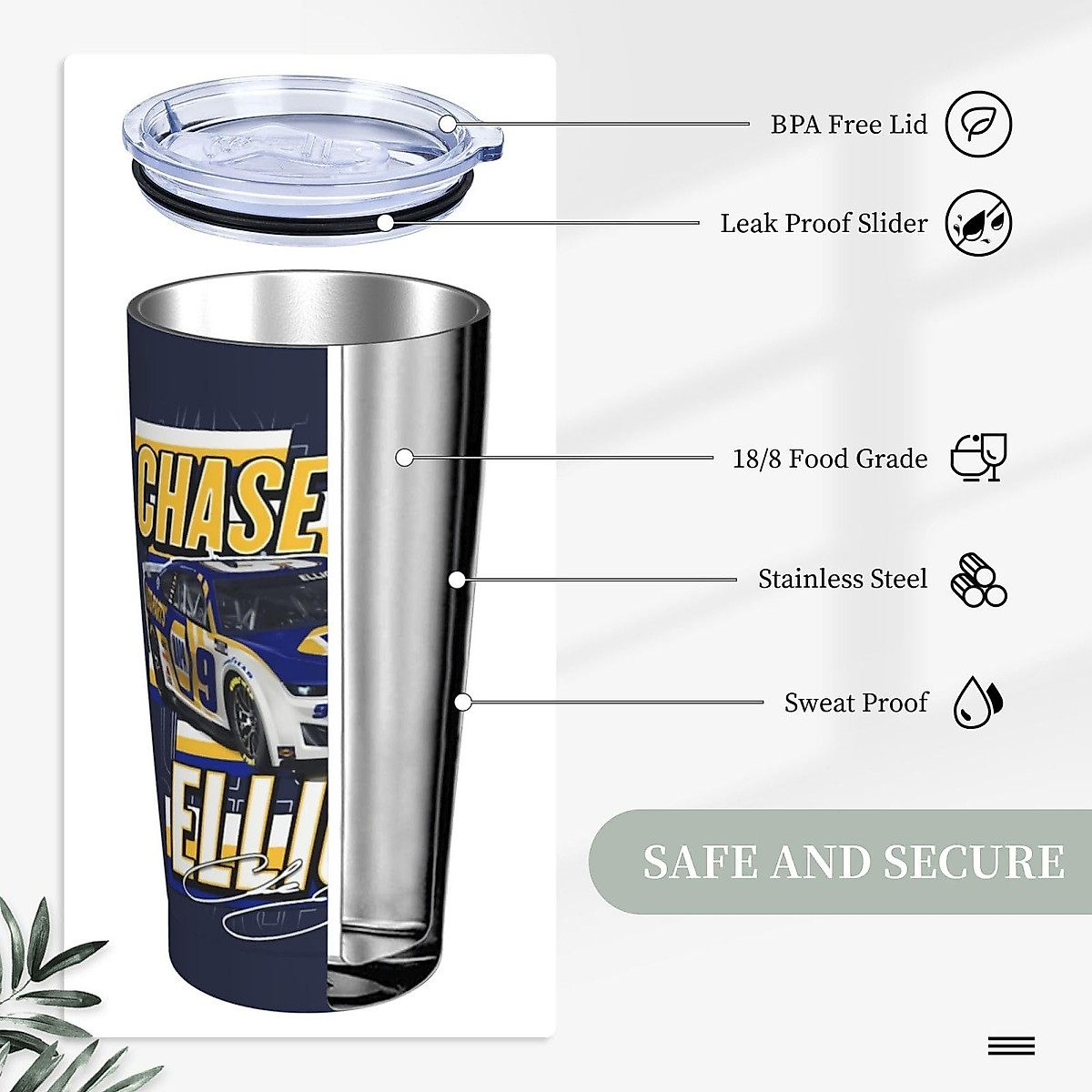 XCSEZ Chase Elliott 9 20 Oz Stainless Steel with Lids Coffee Thermal Cup Double Wall Mug Metal Straw and Brush Durable for Hot Cold Drinks