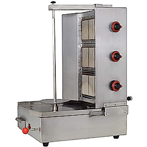 NJTFHU Shawarma Machine with 3 Burners Roaster Kitchen Kebab Grill Propane Gyro Machine Automatic Rotation for Restaurant Kitchen Garden