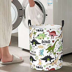 Dinosaur Circular Storage Bin Organizer Laundry Hamper Round Basket For Blanket, Toys, Dirty Clothes In Living Room, Bathroom, Bedroom