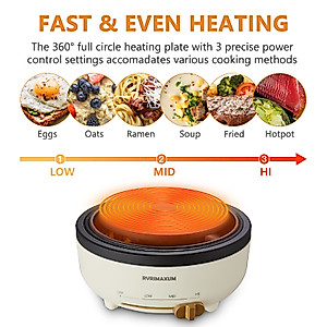 Rvrimaxum 1.2L Portable Hot Pot Electric with Foldable Handles, Non-stick Sauté Pan, Mini Ramen Noodle Cooker for Pasta, Oatmeal, Soup,Steak with Power Adjustment, Warm White