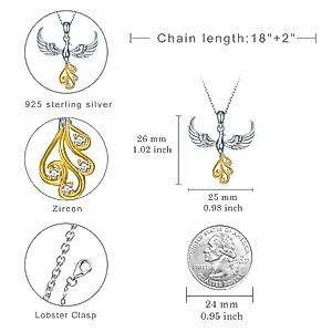 CVRAVO Phoenix Necklace 925 Sterling Silver Rising Phoenix Pendant Necklace Bird Pendant Jewelry for Women Mom Daughter