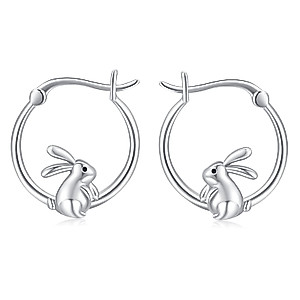 AOVEAO Bunny Earrings 925 Sterling Silver Rabbit Bunny Hoop Huggie Earrings Cute Bunny Earrings Jewelry for Women