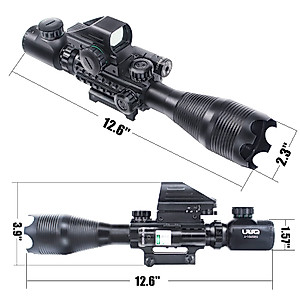 UUQ 4-16x50 Tactical Rifle Scope Red/Green Illuminated Range Finder Reticle W/Laser Sight and Holographic Reflex Dot Sight (Green Laser)