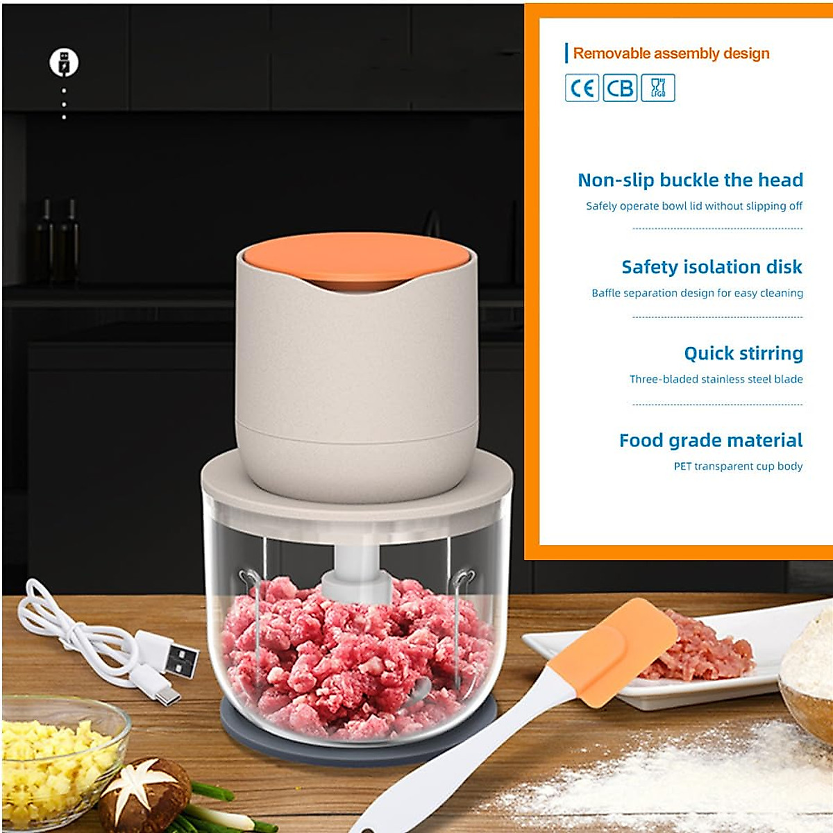 LVSENLIN Wireless Electric Food Processor，600ML Electric Food Chopper For Meat,Onions,vegetables,Garlic,Complementary Food, Meat Chopper Blender