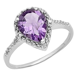 Dazzlingrock Collection 10X7 MM Pear Amethyst & Round White Diamond Engagement Ring for Women Sterling Silver, Size 5.5