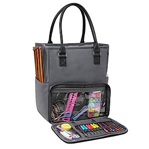 Travel Knitting Crochet Bag, Yarn Storage Tote Bag for Yarn Accessories,Unfinished Project, Crochet Hooks and Knitting Needles (Only Bag) (Gray)