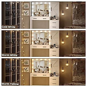 Irontar Makeup Vanity Desk with Charging Station, Farmhouse Makeup Desk with Lights Mirror and Drawers, Vanity Table with Side Cabinet, Dressing Table for Women, White WDT008W